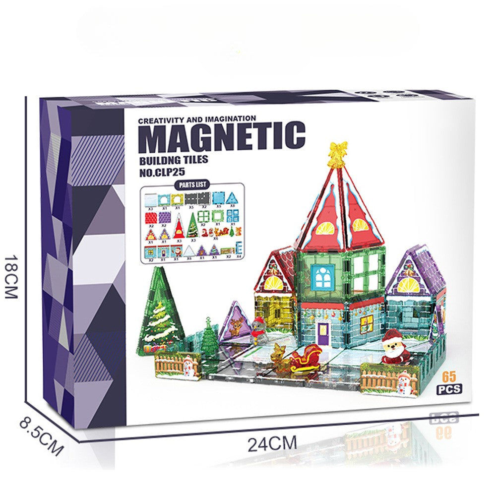 Christmas 65-Piece Magnetic Tiles Set | Santa, Sleigh & Festive Village ...